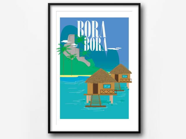 Bora Travel Poster, Boraretro City French Polynesia Print, Home Decor ...