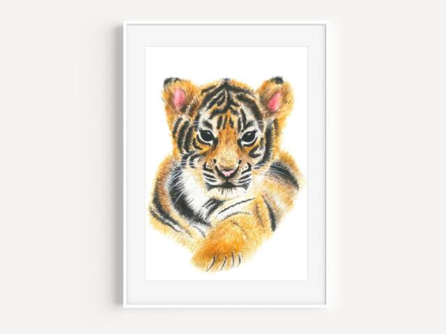 Tiger Cub Watercolour Print, Unframed Nursery Safari Wall Art, Gift ...