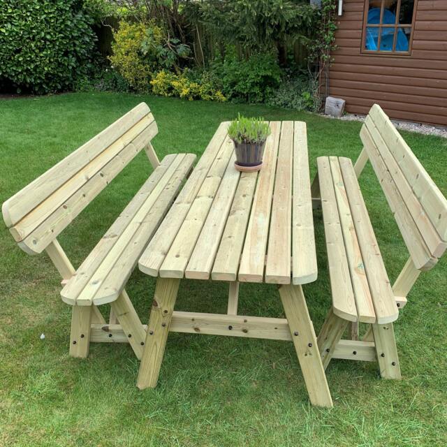 Wooden Garden Picnic Table Bench Set - Barleythorpe Rounded & Design by Etsy | ufurnish.com