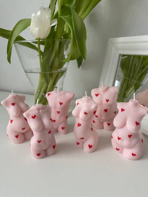 Hearts Body Candle - Woman Torso Fit, Curvy, Male Hand-Painted Candles ...