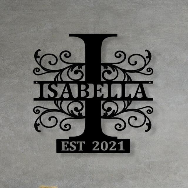 Personalized Metal Family Name Sign, Custom Monogram Initial Split ...