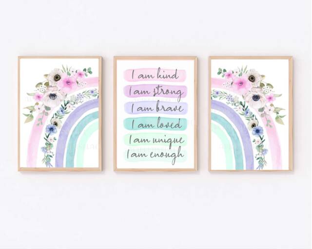 Girls Room Wall Art, Watercolour Rainbow, Positive Affirmation, Tween ...