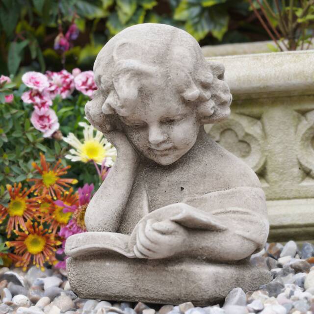 Victorian Reading Girl Statue - Stone Outdoor Garden Ornament Child ...