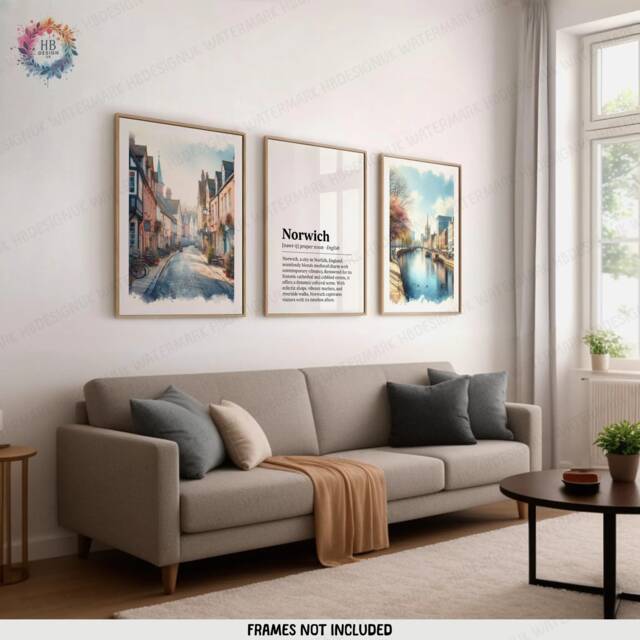 Norwich Poster Prints - Set Of 3 Posters - Watercolour Wall Art Decor ...