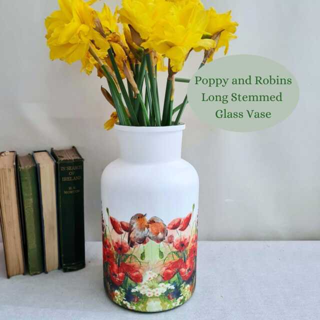 Tall Robins Poppy Glass Vase, Poppies Long Stemmed Table Centrepiece Floral Remembrance in ...