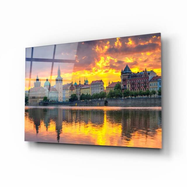 Serene Sunset in Prague Glass Printing - Czech Republic Skyline Print ...