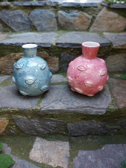 Unique Blue Eyed Ceramic Vase, Pottery Art Decor, Custom Clay Ballon ...