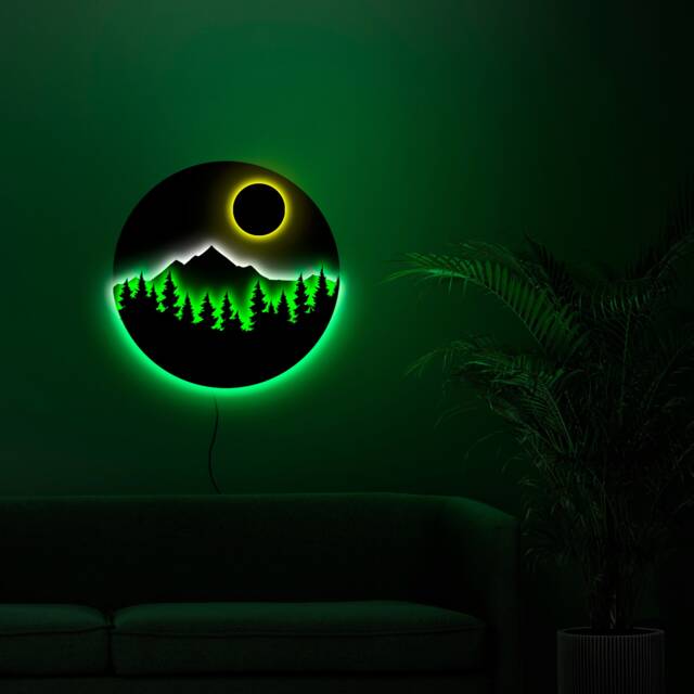 Mountains Wood Wall Art With Led, Mountan Neon Sign, Mountain Led Light ...