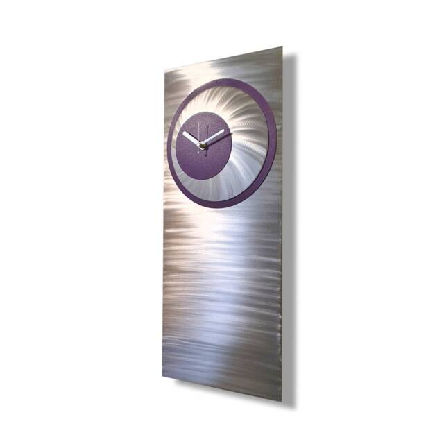 Purple & Silver Wall Clock - Large Modern Abstract Art, Unique ...