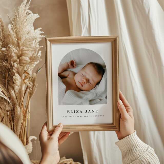Personalised Baby Birth Print With Photo - Newborn Gift, Keepsake For ...