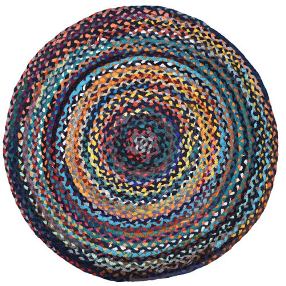 Cotton Chindi Rug, Hand Braided Multi Colors Handmade Circle Rug For ...