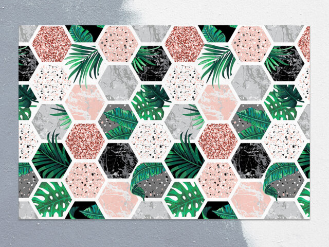 Green Grass Pink Tropic Vinyl Mat, Rug, Beige Linoleum Tropical Floor ...