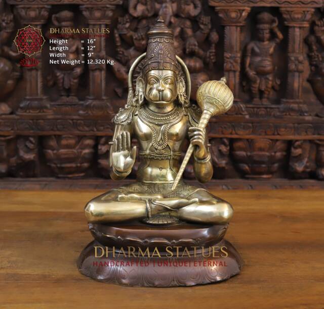Brass Radiant Hanuman in Blessing Position With His Mighty Mace Left ...