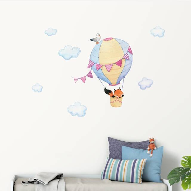 Hot Air Balloon With Fox Wall Decal For Nurseries - Eco Friendly Peel ...