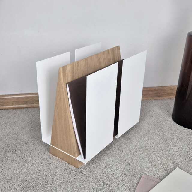 Modern Wooden & Metal Floor Magazine Holder - Unique Minimalist Storage ...