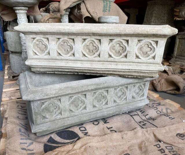 Pair Of Large Gothic Stone Troughs - Planter Vase Urn Outdoor Garden ...