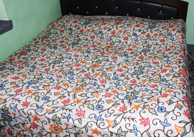 Hand Embroidered Floral Bedspread Kashmir Crewel King Size Bedding by ...