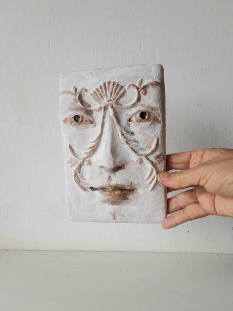 White Ceramic Tile Face Sculpture With Florentine Style Flourishes ...