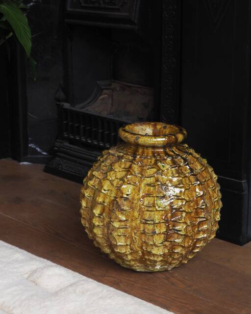 Moroccan Ochre Glazed Tamegroute Ceramics, Abstract Sea Urchin Vase ...