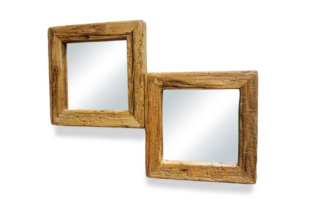 Set Of 2 Reclaimed Oak Mirrors - Rustic Square Wall Mirrors, Farmhouse ...