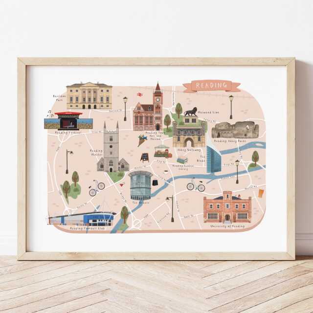Reading Map, Illustrated Map Of Reading, Poster, Print, Wall Art, Gift ...