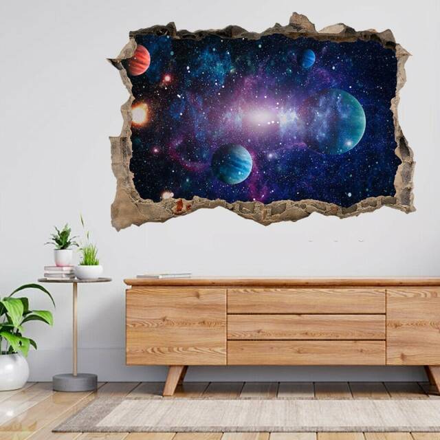 Planets Stars Galaxies Space 3D Smashed View Wall Sticker Poster Decal ...