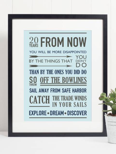 20 Years From Now Mark Twain - Quote Typography Art Print Motivational ...