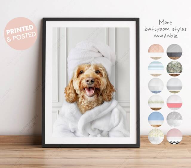 Cockapoo in A Bathrobe Print, Dog Bathing, Funny Bathroom Animal Towel ...