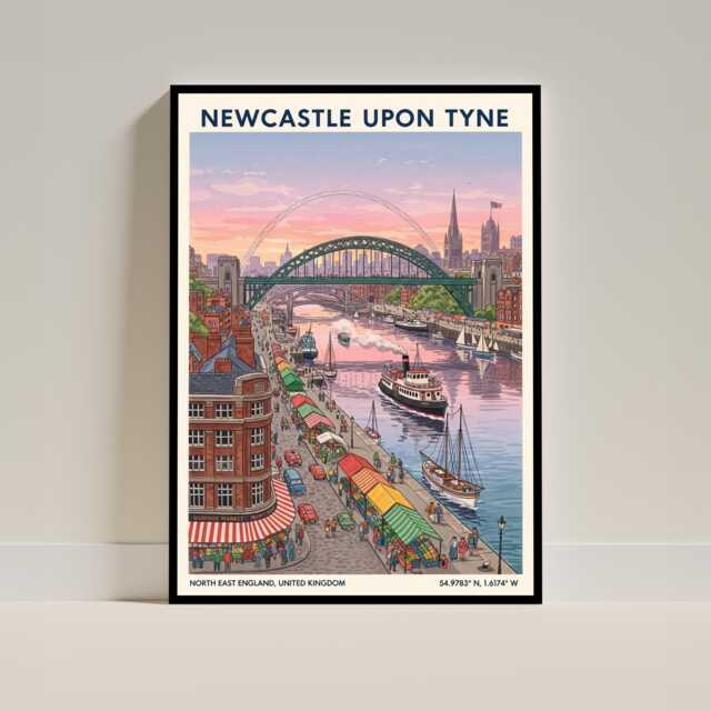 Newcastle Upon Tyne Travel Poster - Vintage Enlgish Northern Art Print ...