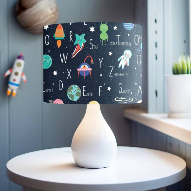 Lampshade - Nursery Ceiling Or Table Lampshade, Abc Space Planet ...