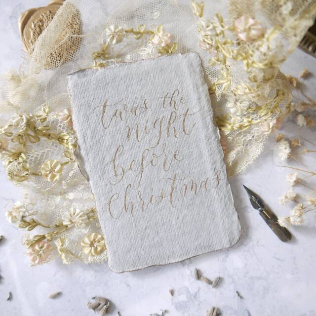 Christmas Calligraphy Quote On Handmade Paper - Custom Mini Art Or Gift Tag Twas The Night ...