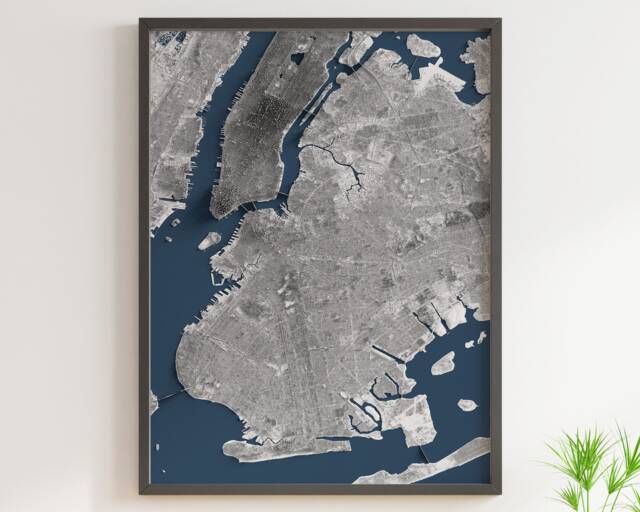 Brooklyn, New York - Shaded Relief Map Detailed Topography by Etsy ...