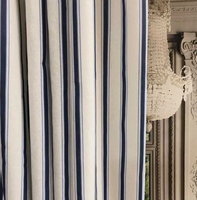 Modern Vintage Deep Indigo Blue Vertical Stripes Pattern Washed Linen ...