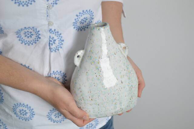 Contemporary Ceramic Vase, Large White Speckled Coiled Handmade ...