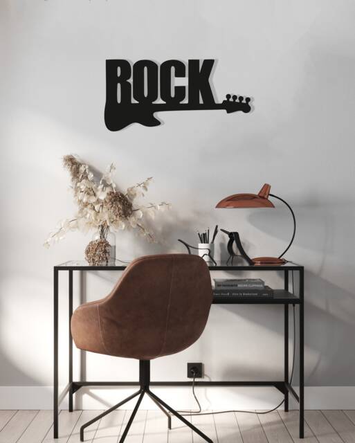 Guitar & Rock Music Wood Wall Art, Geometric Rock'n Roll Decor Sign, 3D ...