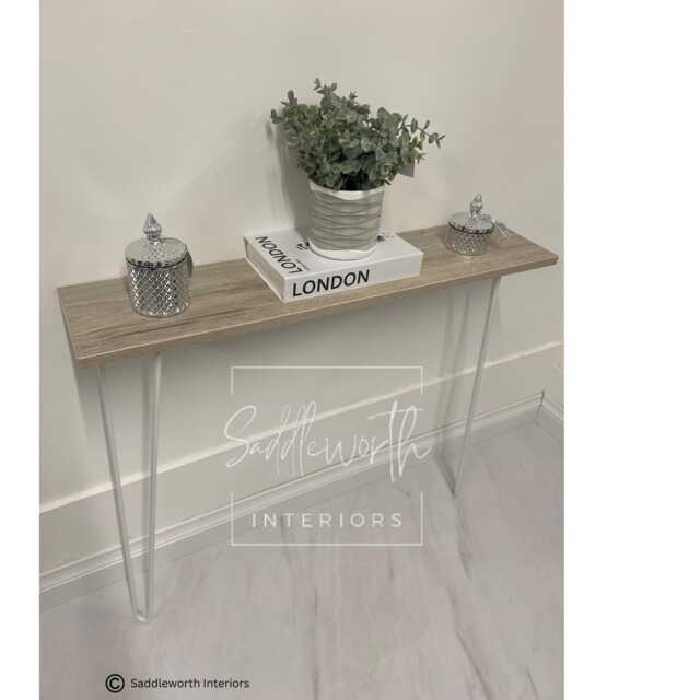 Console Table - High White Oak Effect Top On Beautiful Hairpin Legs ...