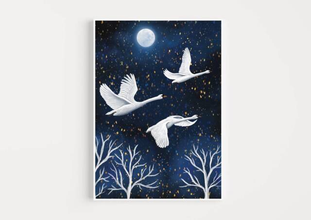 A3 A4 A5 Original Art Print - Spiritual Spirit Guide Art Flying Swans ...
