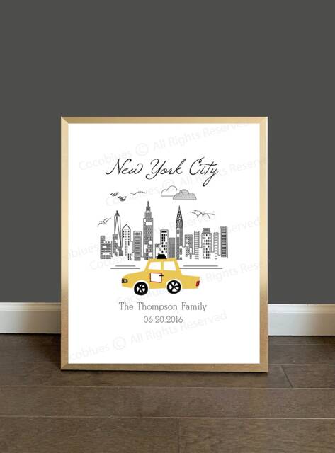 Customizable New York Taxi Cab Art Print - 5''x7'', 8.5''x11'', 11''x14 ...
