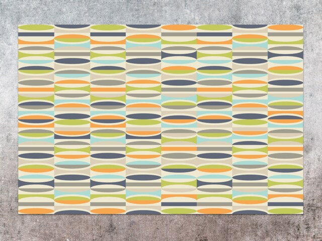 Fusiform Shapes Vinyl Mat, Blue Floor Orange Rug, Retro Linoleum PVC ...