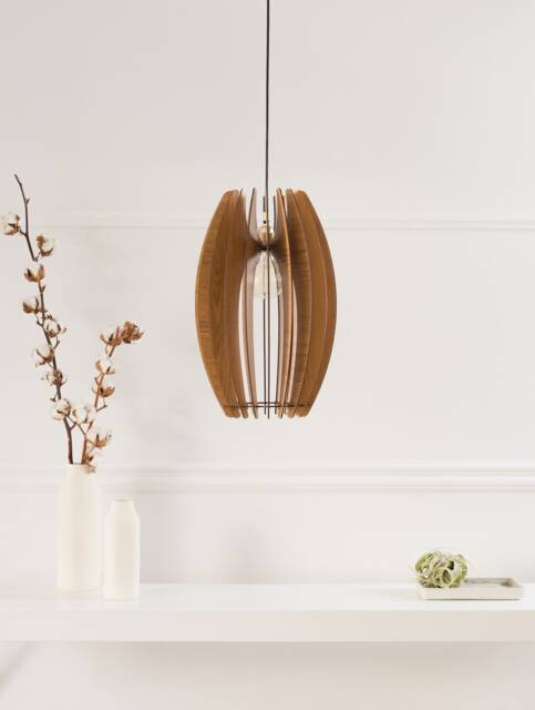 Wooden Lamp Shade, Pendant Light, Wood Ceiling Fixture, Modern ...