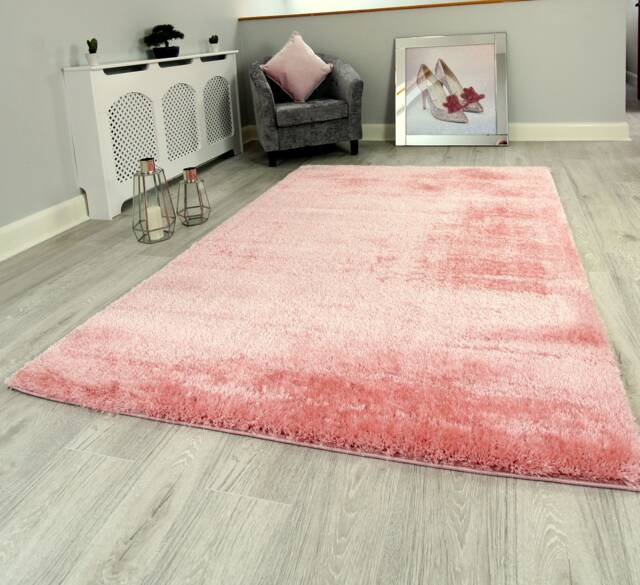New Plush Blush Pink Thick Silky Soft Shag Pile Rug Modern Luxurious ...