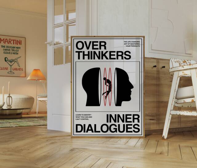 Overthinking Print, Retro Wall Art, Unique Eclectic Creativity Large ...