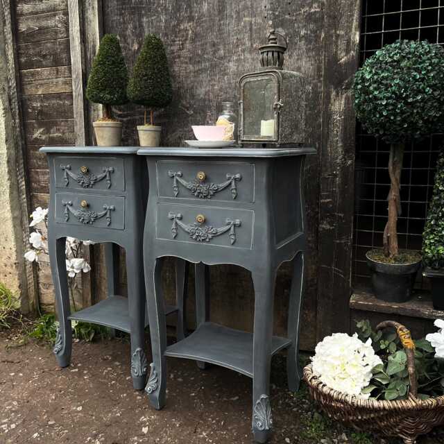 Matching Pair Of Grey Blue Hand Painted French Country Rococo Style ...