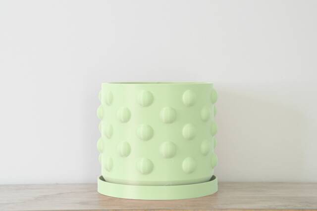 "Polka Dot Planter With Drainage & Saucer in Lime Cream, Unique 3D ...