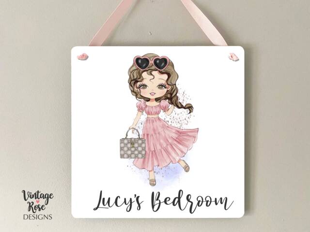 Personalised Girls Door Sign, Pink & White Accessories, Cute Girl ...