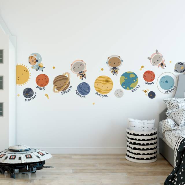 Solar System Wall Stickers Planets Astronauts Nursery Educational ...