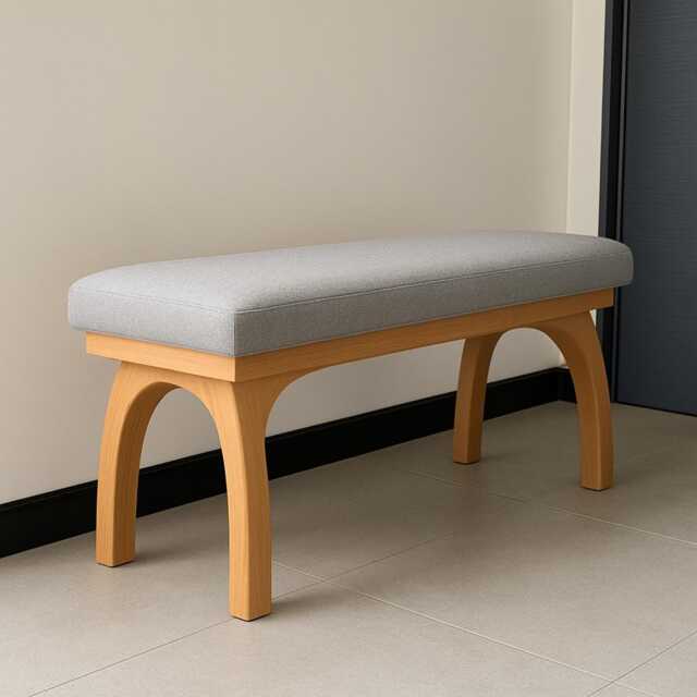 Custom Size Modern Arched Wood Bench, Solid Beech, Gray Soft Cushion ...