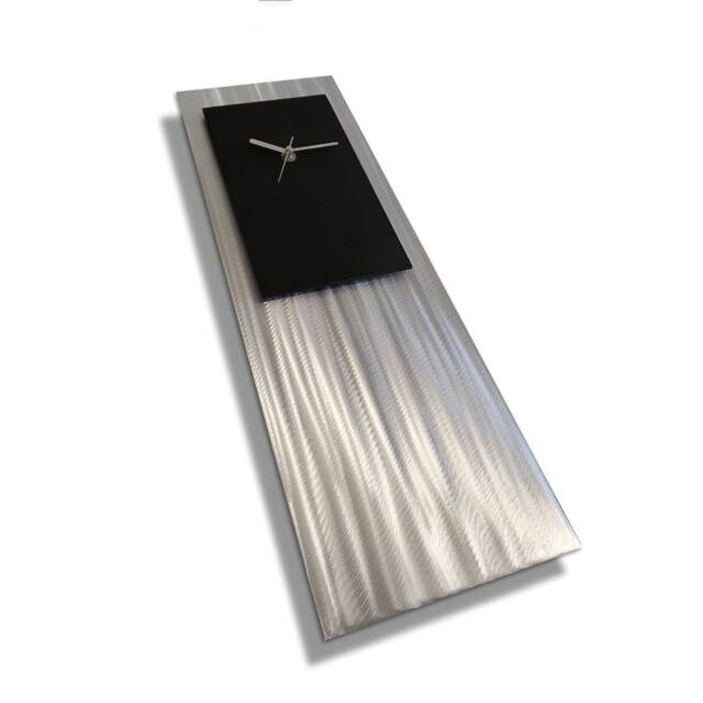 Black & Silver Wall Clock - Rectangular Modern Clock, Unique Metal Art ...