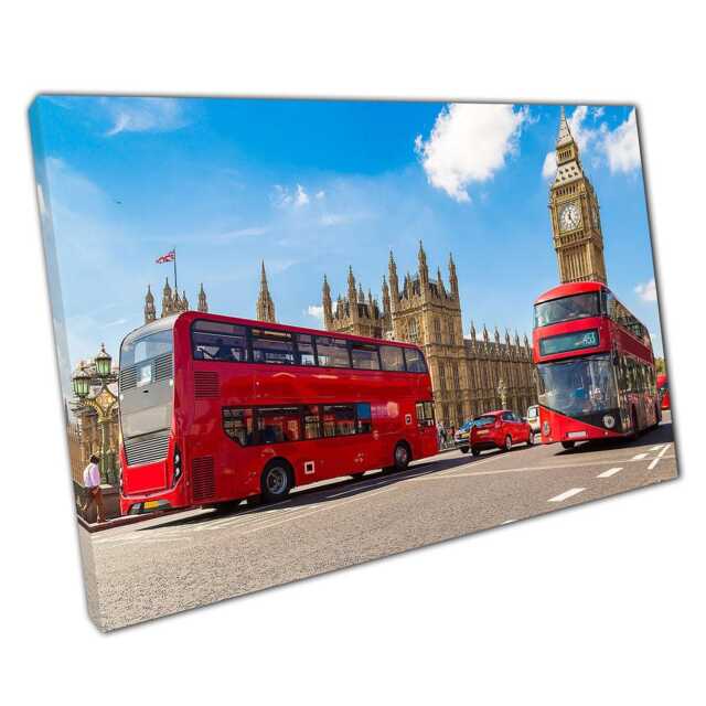 London Skyline Canvas Art Big Ben Westminster Bridge Red Buses Iconic ...