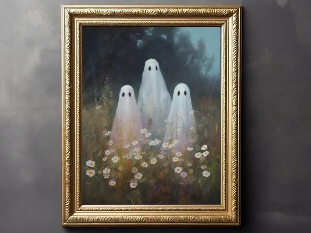 Ghost Family in Field - Cottagecore Art Print, Gothic Home Decor, Cute ...